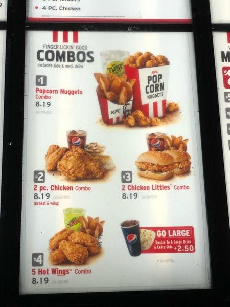 Menu at KFC fast food, Aiea, 98-150 Kaonohi St