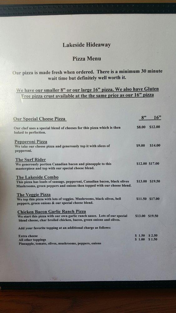 Menu at Lakeside Hideaway restaurant, Rockaway Beach