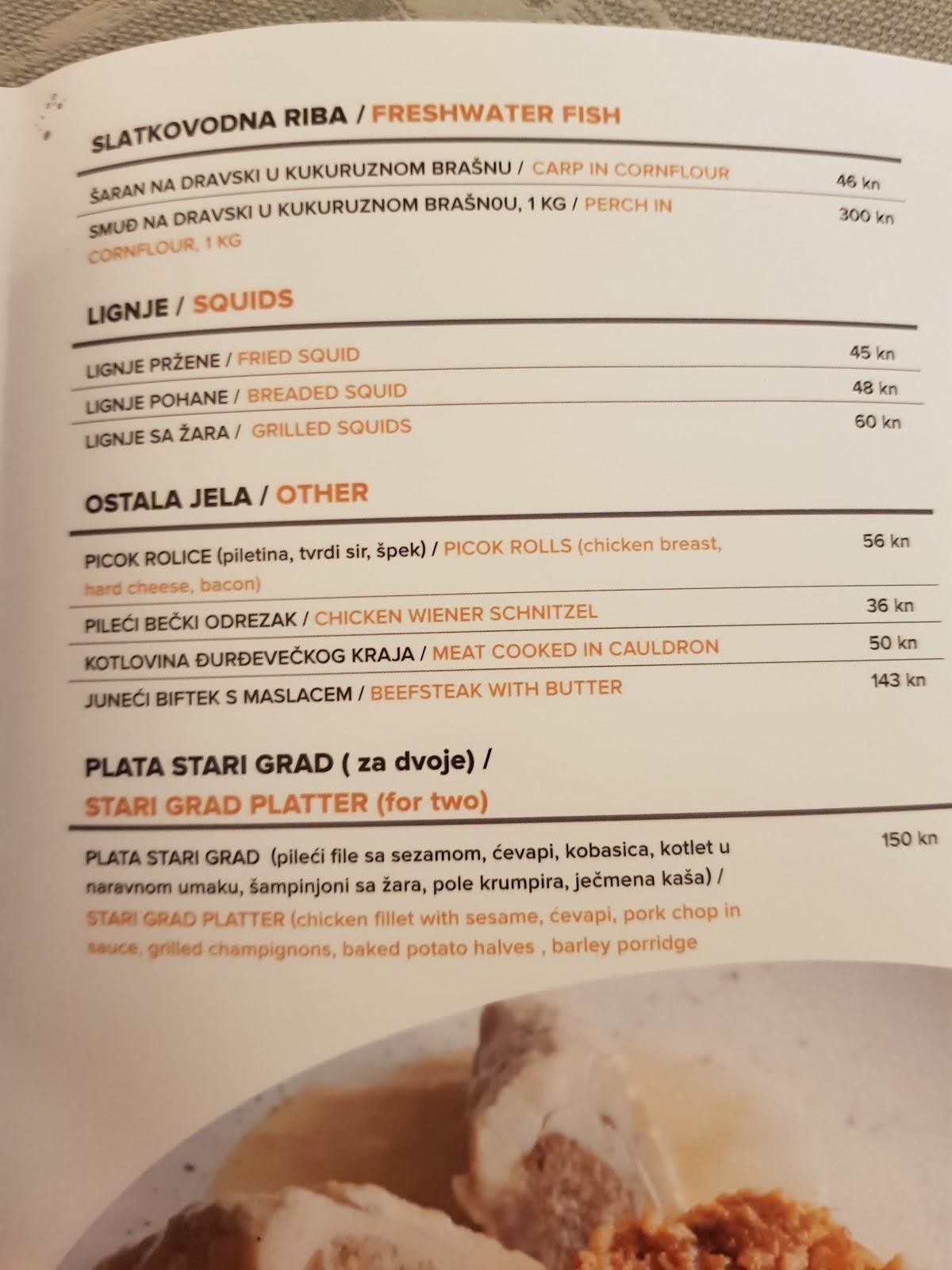 Menu at Restoran i Pivnica Stari grad restaurant, Đurđevac ...