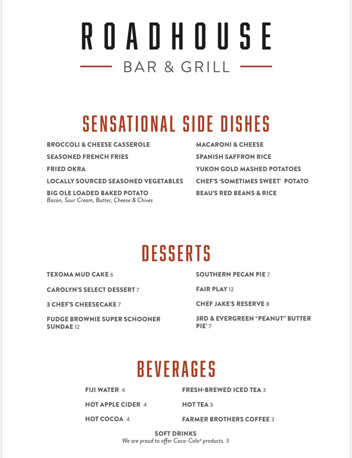 Menu at Roadhouse Bar & Grill - Steaks - Seafood - Friends, Durant, 116 ...