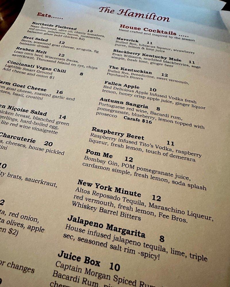 Menu at The Hamilton pub & bar, Cincinnati, Hamilton Ave