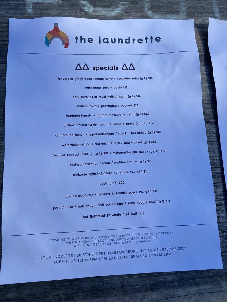Menu at The Laundrette pub & bar, Narrowsburg