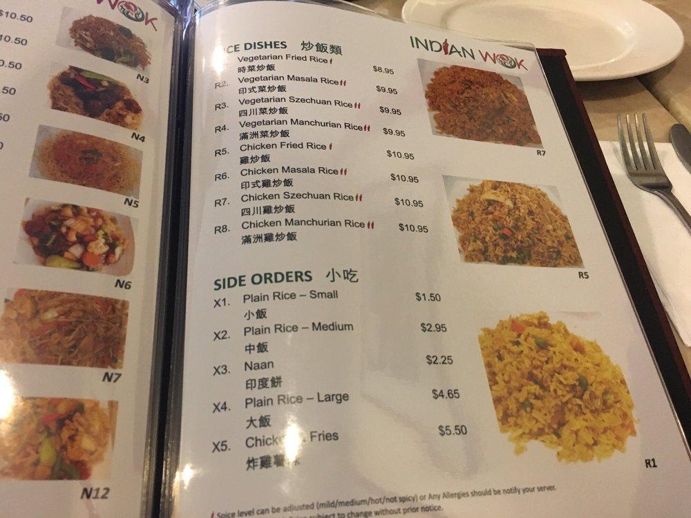 Menu at Indian Wok restaurant, Burnaby