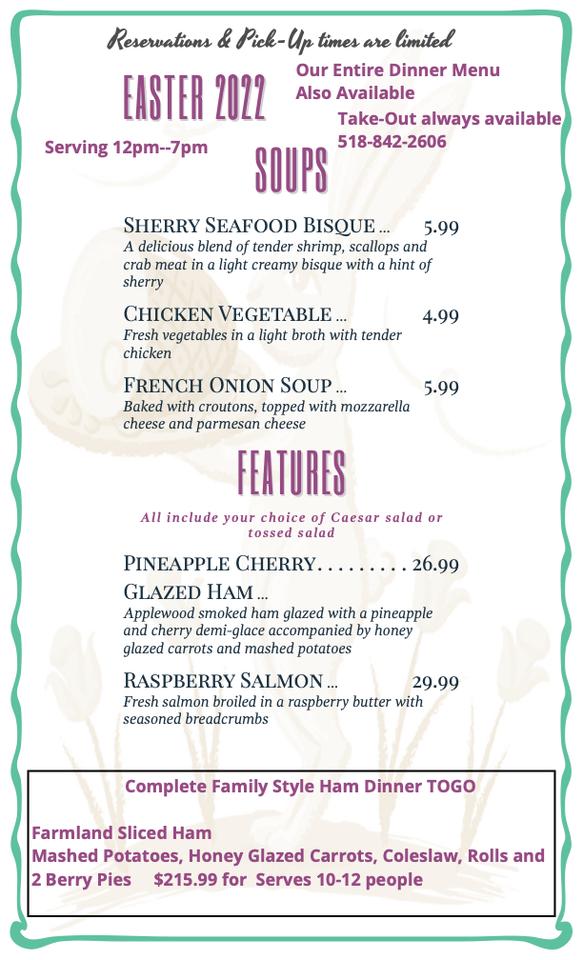 Menu at Raindancer Restaurant, Amsterdam, State Highway 30
