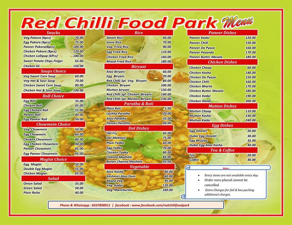 Menu at Red Chilli Food Park, India