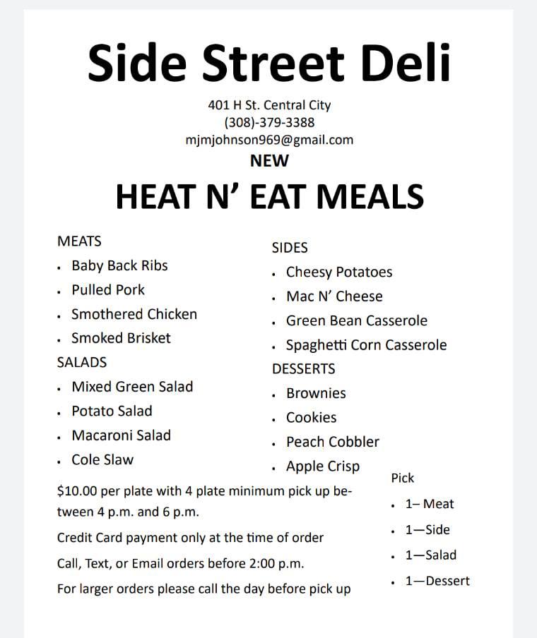 Menu at Side Street Deli And Catering restaurant, Central City
