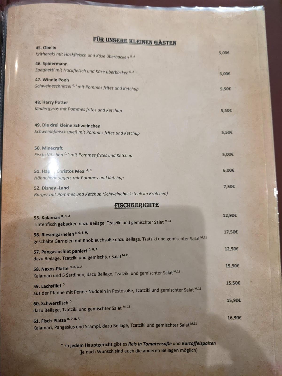 Speisekarte von Taverna Vasilis restaurant, Auerbach/Vogtland