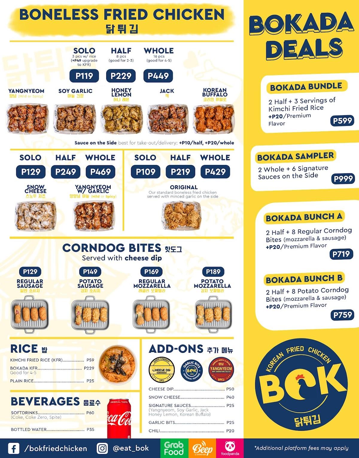 Menu at BOK Korean Fried Chicken - Taft restaurant, Manila