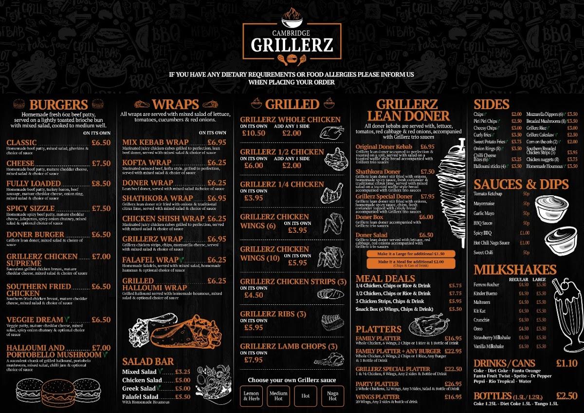 Menu at Cambridge Grillerz restaurant, Cambridge