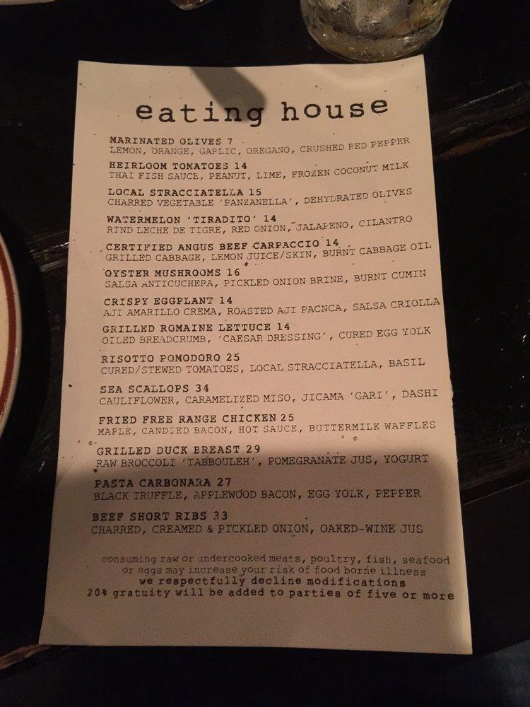 Menu at Eating House Miami restaurant, Coral Gables