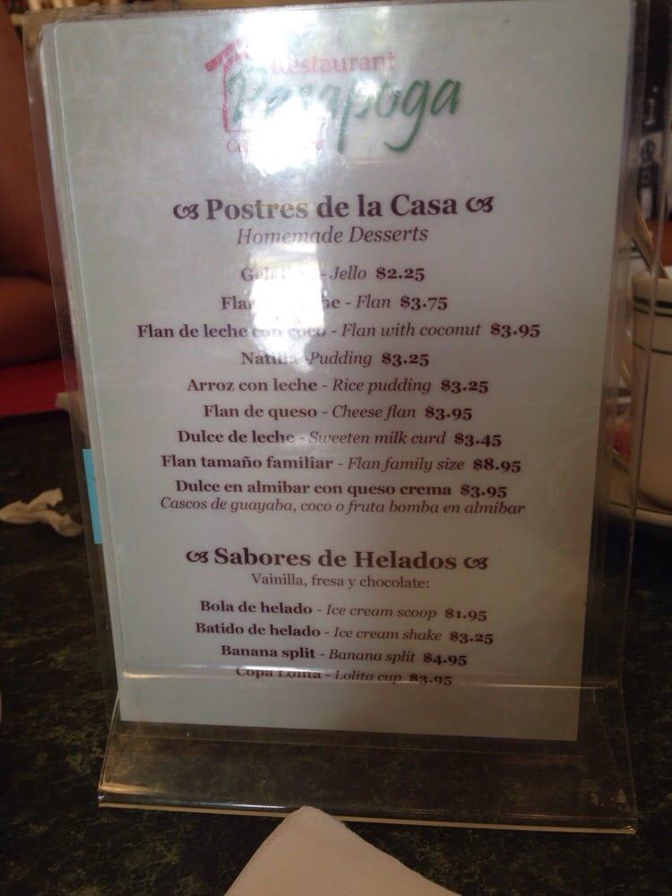 Menu at Pasapoga Restaurant, Kendall West