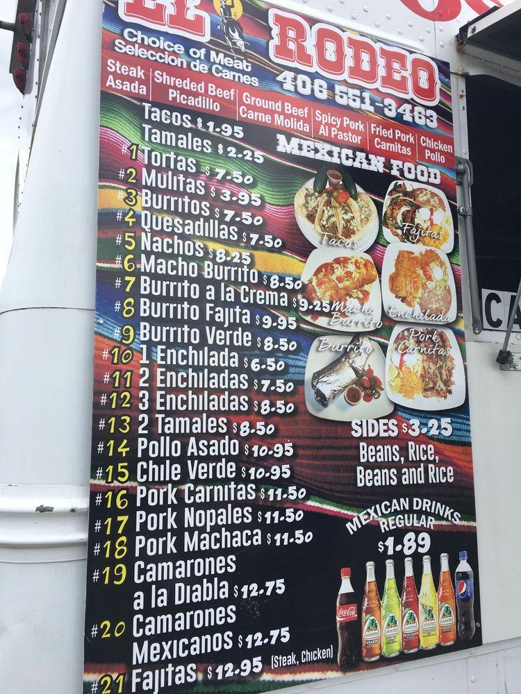 Menu at El Rodeo Food Truck restaurant, Bozeman, W Main St