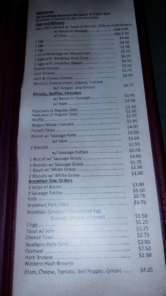 Menu at Embers Restaurant of La Inc, Winnfield
