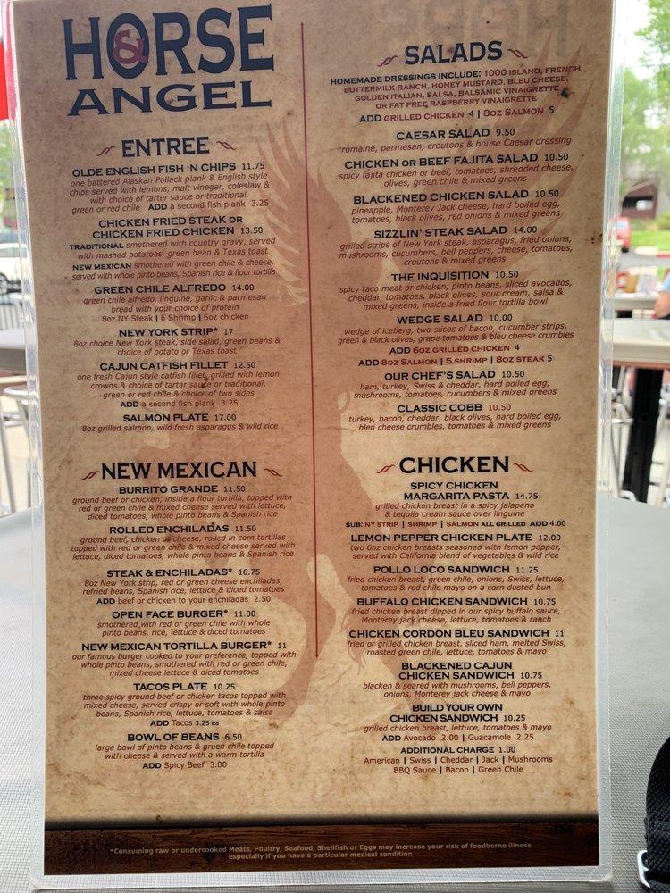 Menu at Horse & Angel Tavern pub & bar, Albuquerque