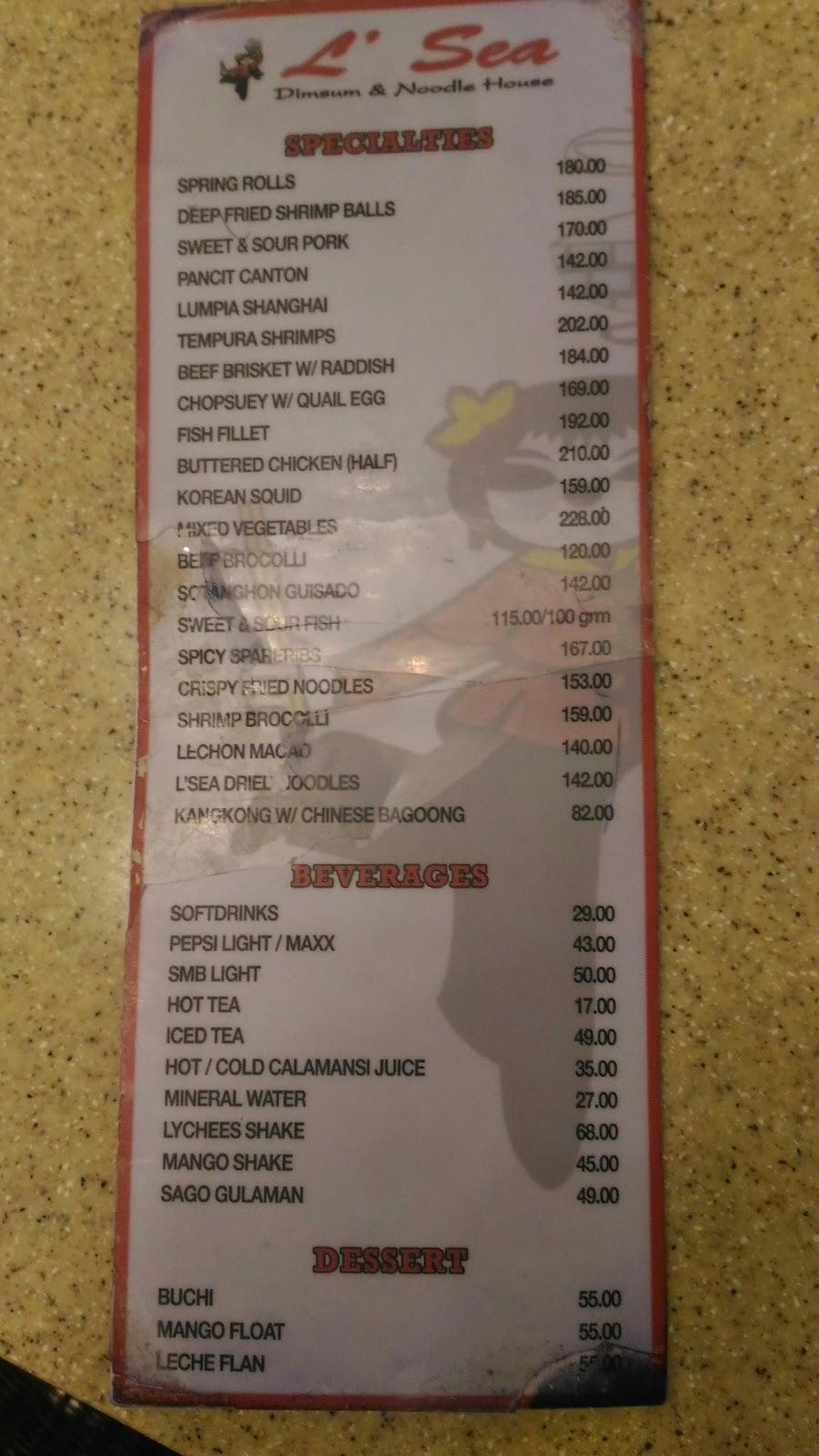 Menu at L' Sea Dimsum and Noodle House restaurant, Bacolod, MWFV+4VP