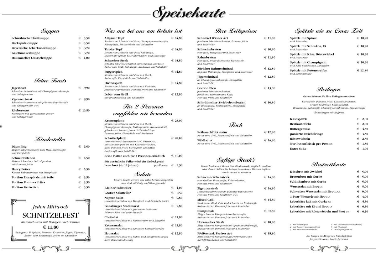 Speisekarte von Landgasthof Krone restaurant, Offingen