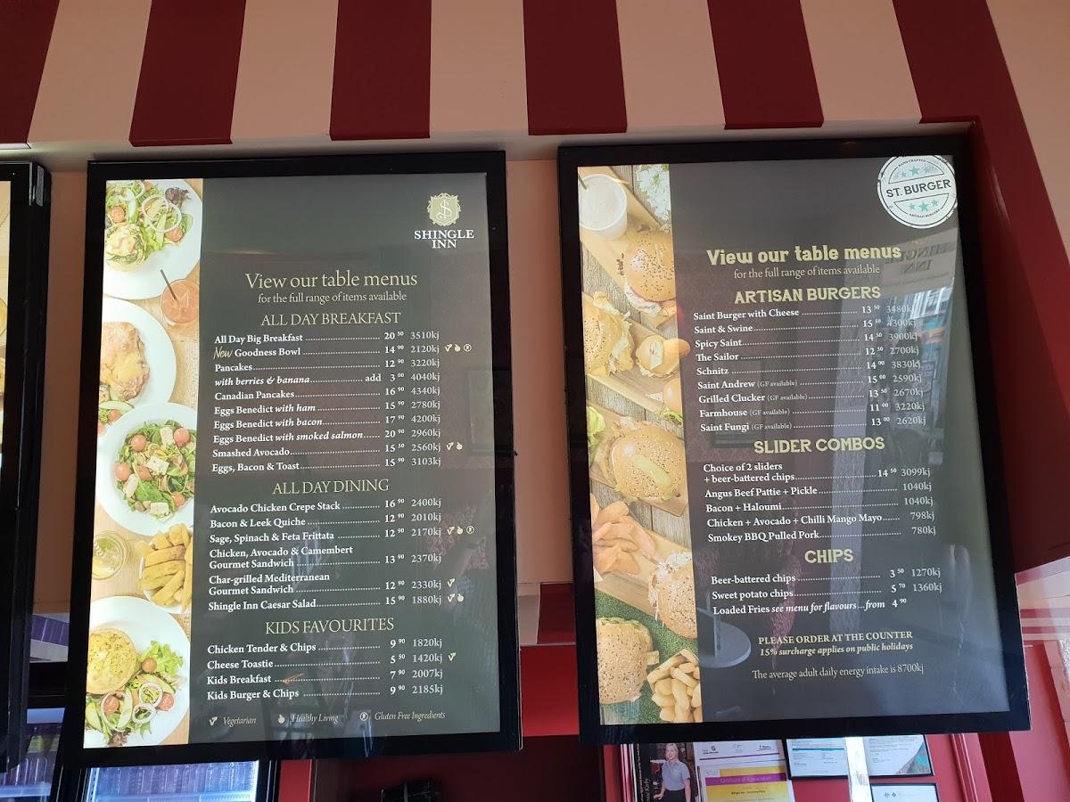 Carta del café Shingle Inn Sunshine Plaza, Maroochydore