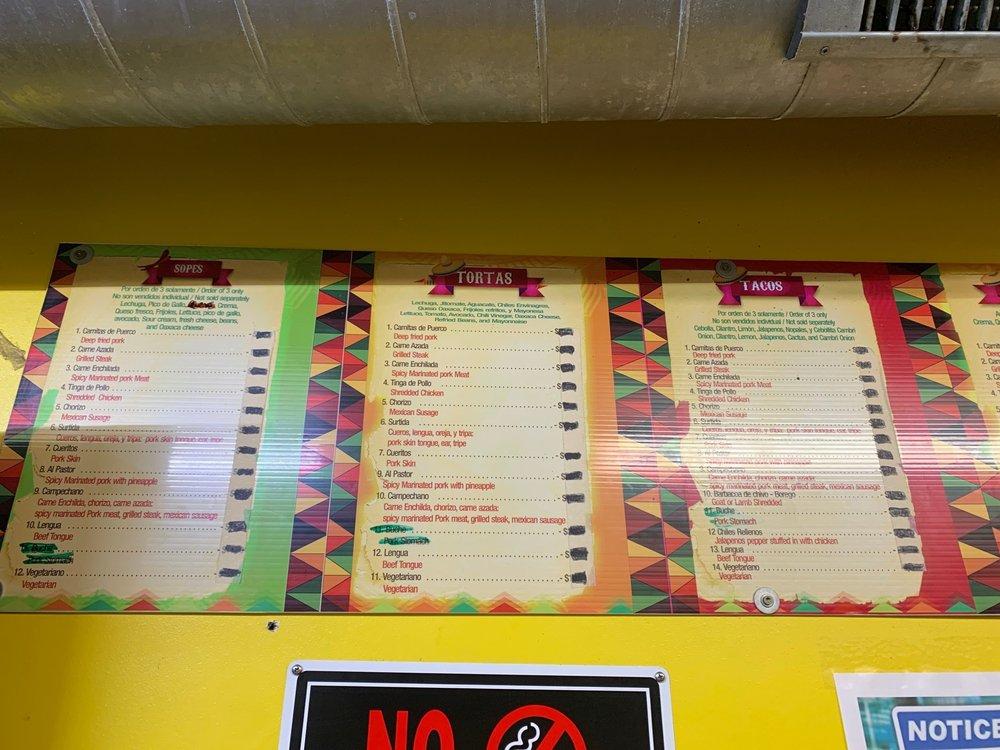 Menu at Taqueria La Prima restaurant, Philadelphia