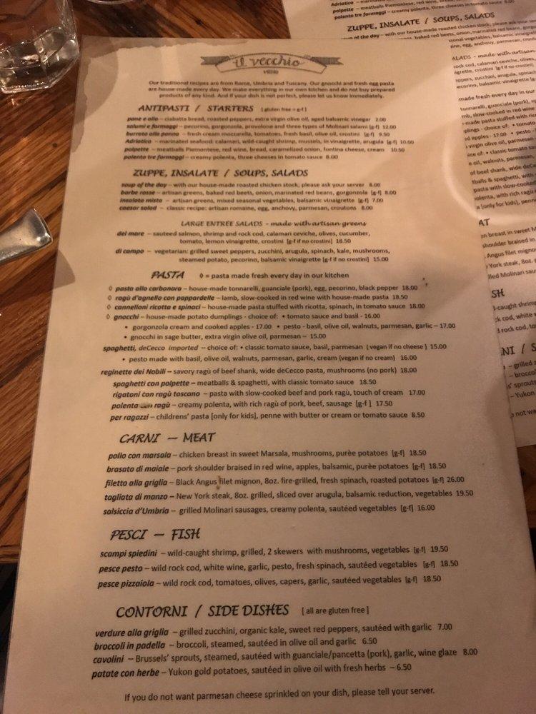 Menu at il vecchio pub & bar, Pacific Grove