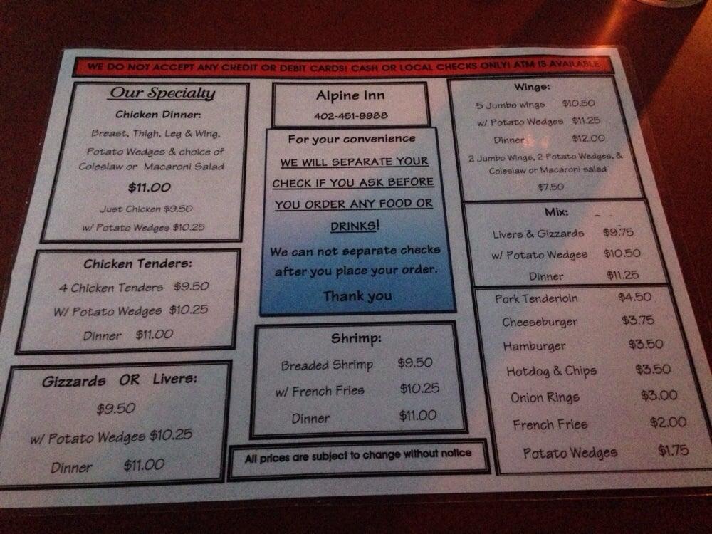 Menu at Alpine Inn pub & bar, Omaha