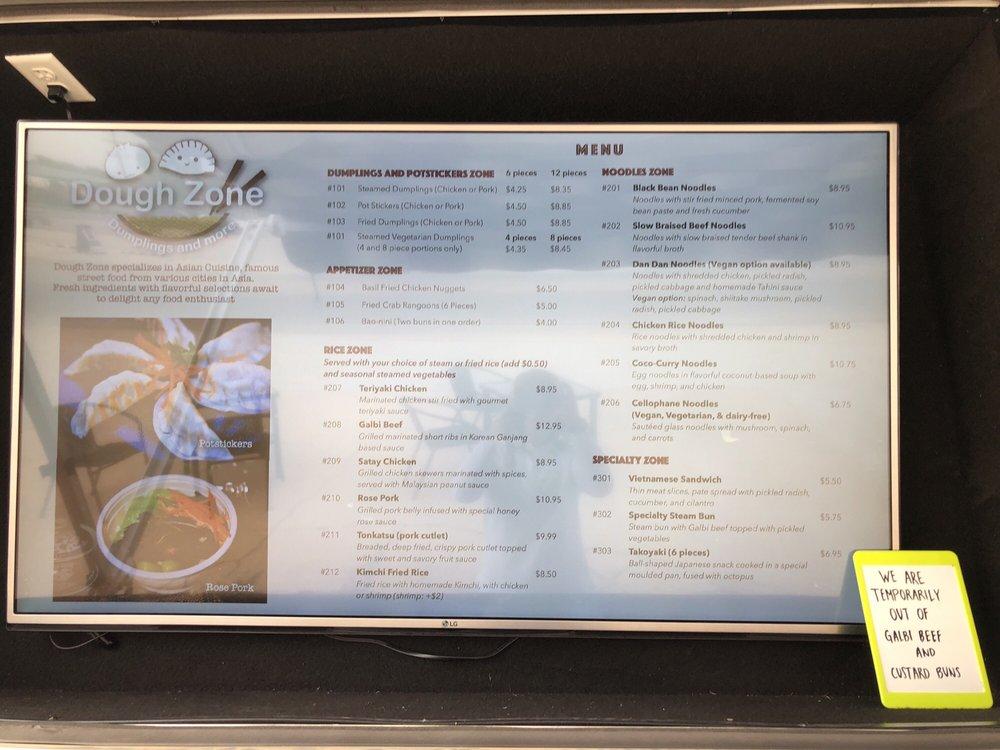 Menu at Dough Zone restaurant, Bentonville