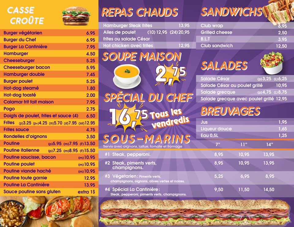 Menu au Resto Des Délices restaurant, Kingsey Falls