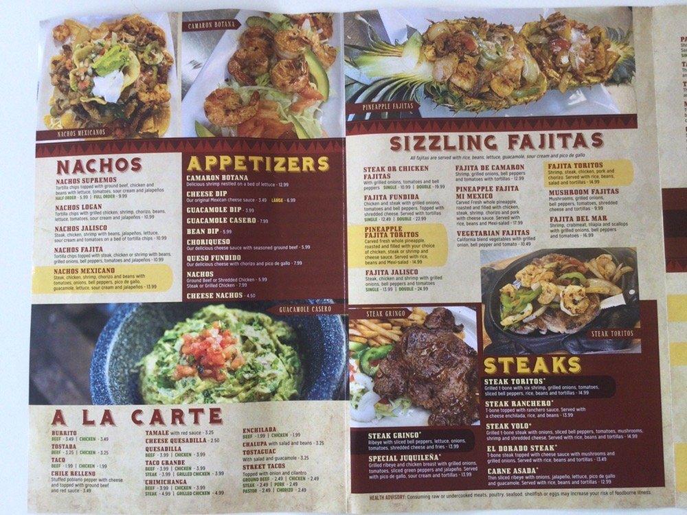 Menu at Los Toritos restaurant, Syracuse