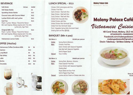 Menu at Maleny Palace Cafe, Maleny