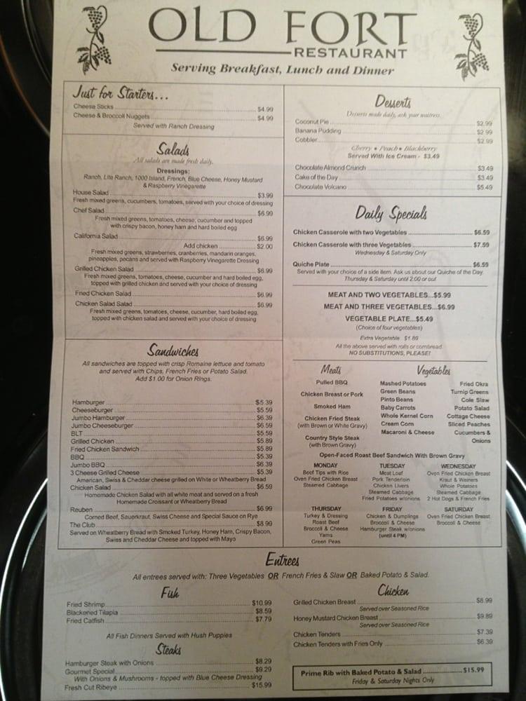 Menu at Old Fort restaurant, Cleveland, 25th St NW