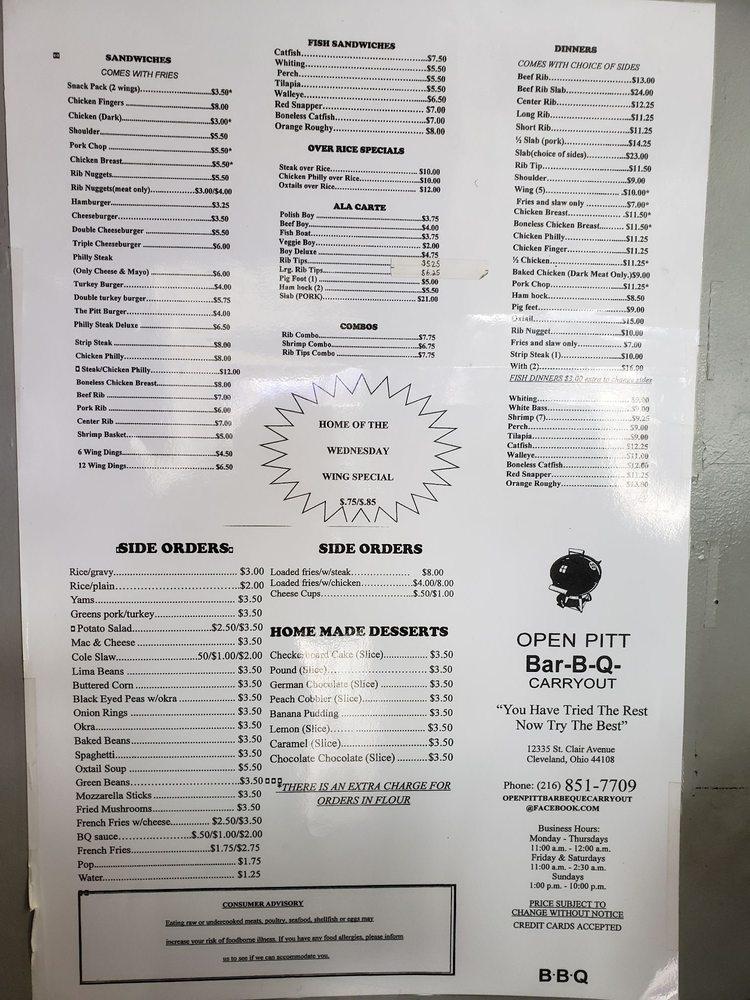 Menu at Open Pitt Bar-B-Que, Cleveland