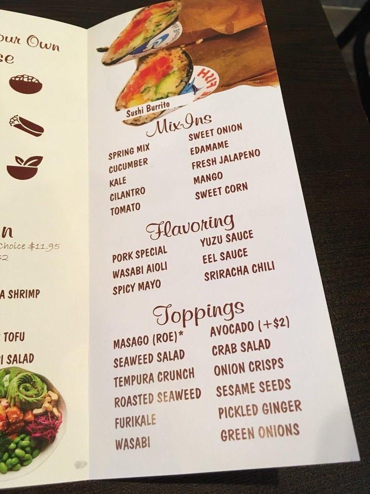 Menu at Poke fish sushi restaurant, Ann Arbor