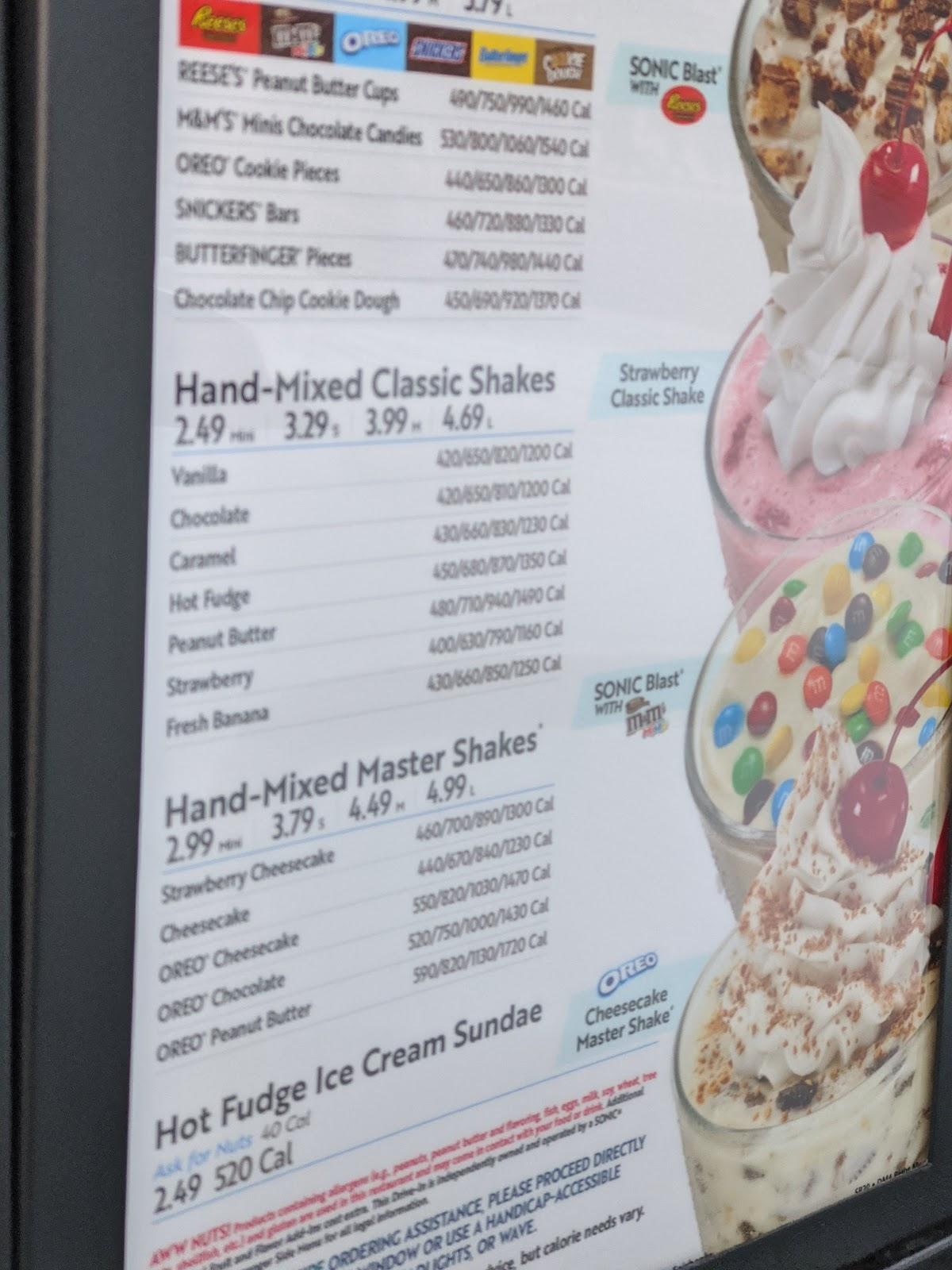 Menu at Sonic Drive-In fast food, Fairbanks