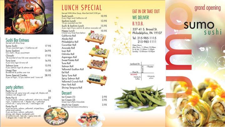 Menu at Sumo Sushi restaurant, Philadelphia, 401 S 13th St