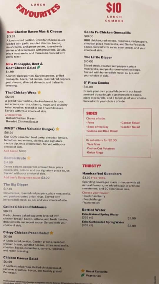 Menu at Boston Pizza pizzeria, Stettler, 50 Ave