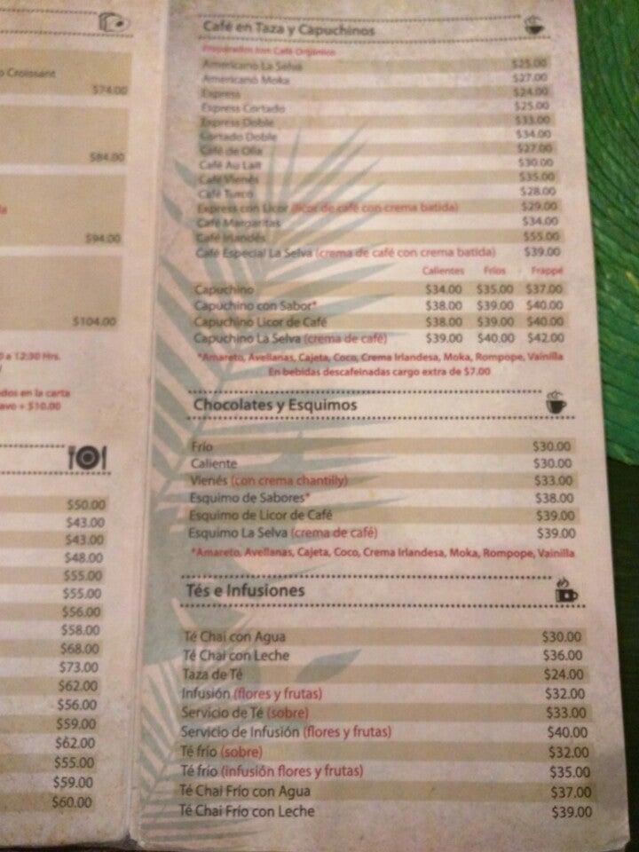 Menu at Café la Selva, Mexico City, Iztaccihuatl 36-C