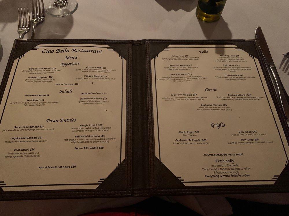 Menu at Ciao Bella restaurant, Monticello