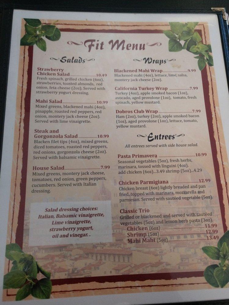 Menu at Dobro's Restaurant, DeLand