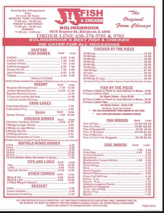 Menu at JJ Fish & Chicken - Boughton Road restaurant, Bolingbrook