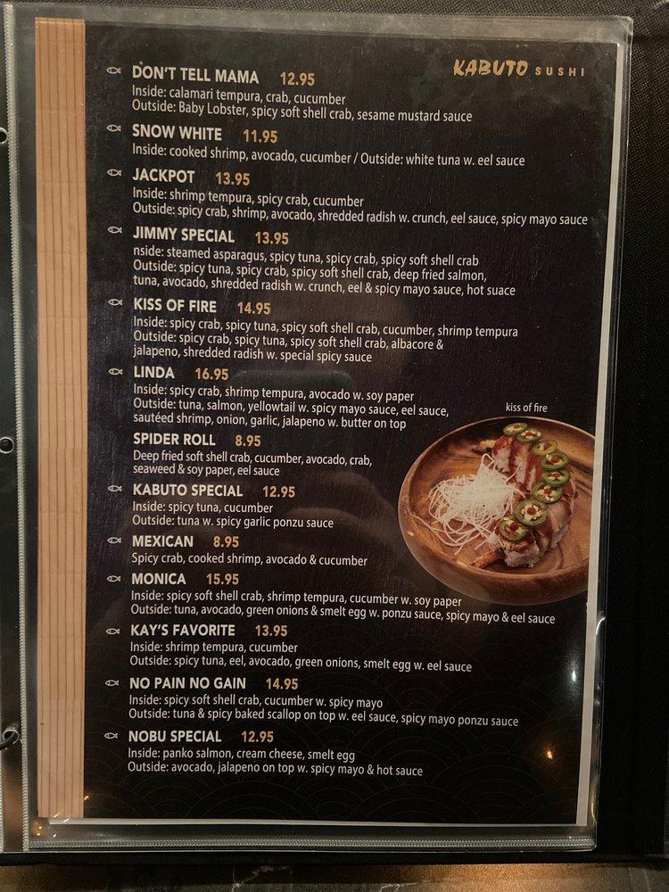 Menu at Kabuto Sushi restaurant, St. George