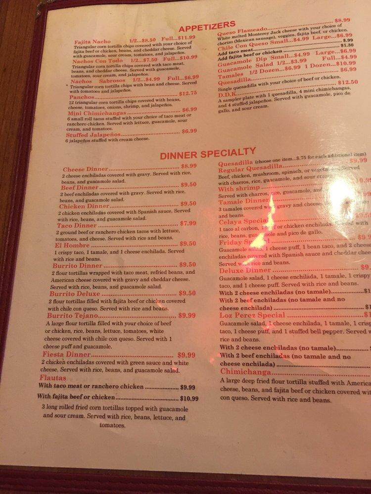 Menu at Los Perez restaurant, Houston, S Texas 6