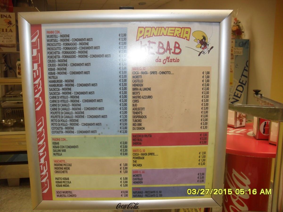Menu at Panineria kebab da mario, Acireale