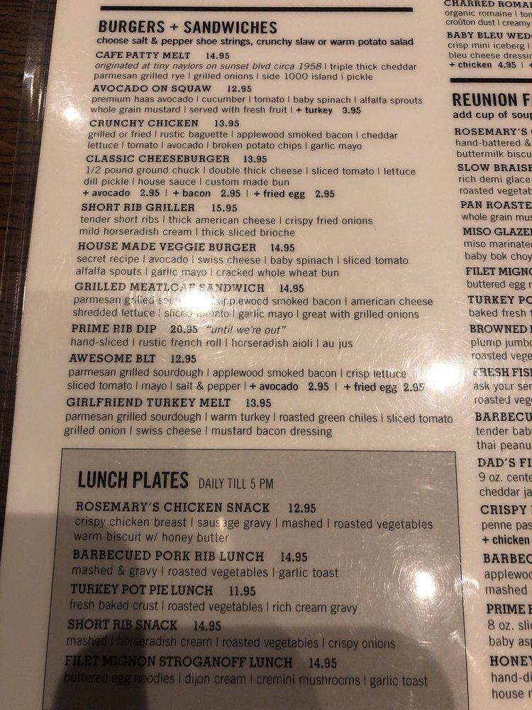 Menu at Reunion Kitchen + Drink restaurant, Laguna Beach
