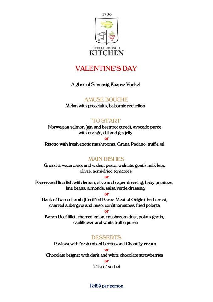 Menu at Stellenbosch Kitchen restaurant, Stellenbosch