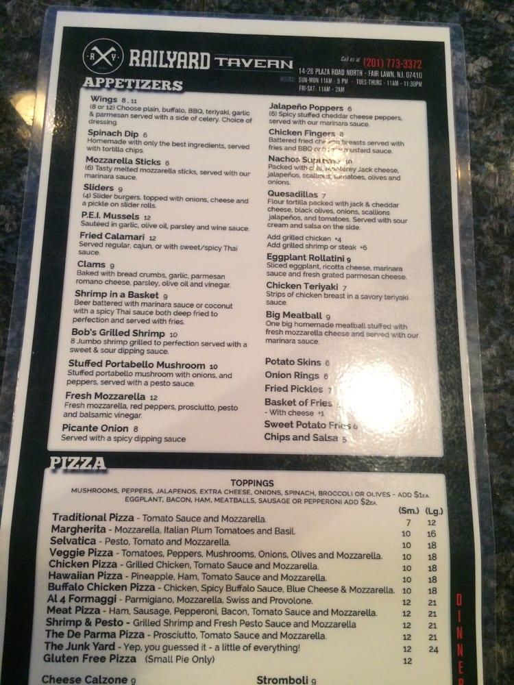 Carta del pub y bar The Railyard Tavern, Fair Lawn