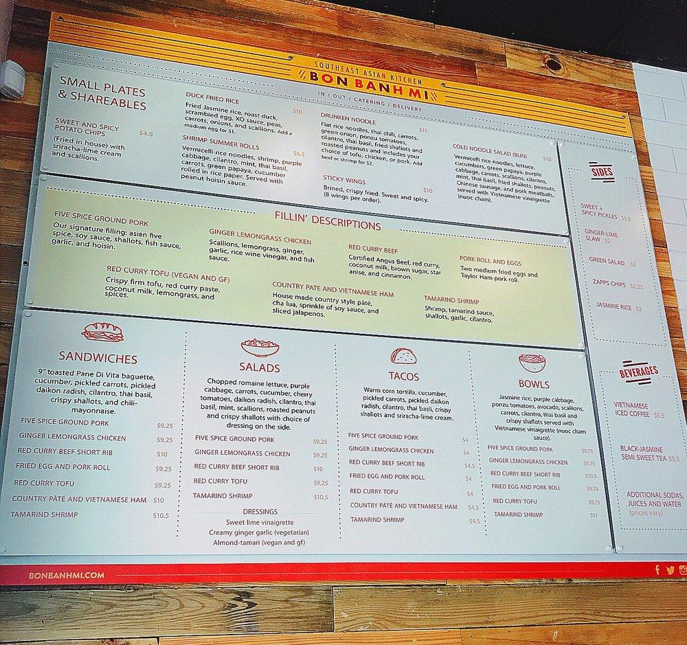 Menu at Bon Banh Mi Southeast Asian Kitchen restaurant, Mount Pleasant ...