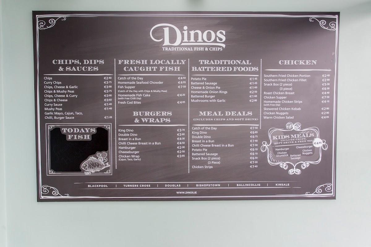 Menu at Dinos restaurant, Kinsale
