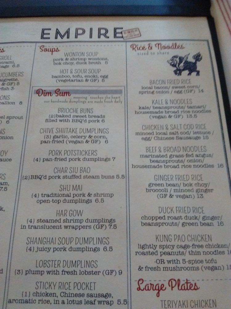 Menu at Empire Chinese Kitchen restaurant, Portland