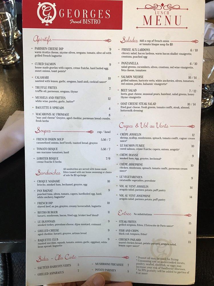 Menu at Georges French Bistro restaurant, Wichita