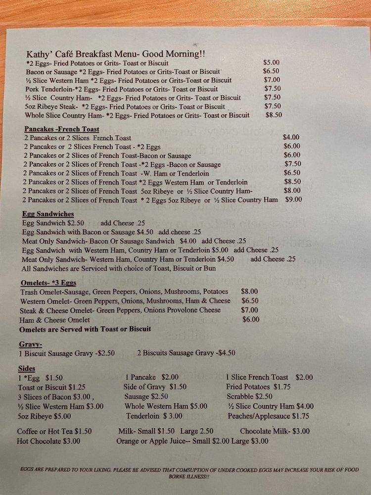 Menu at Kathy's Home Cooking Cafe, New Market