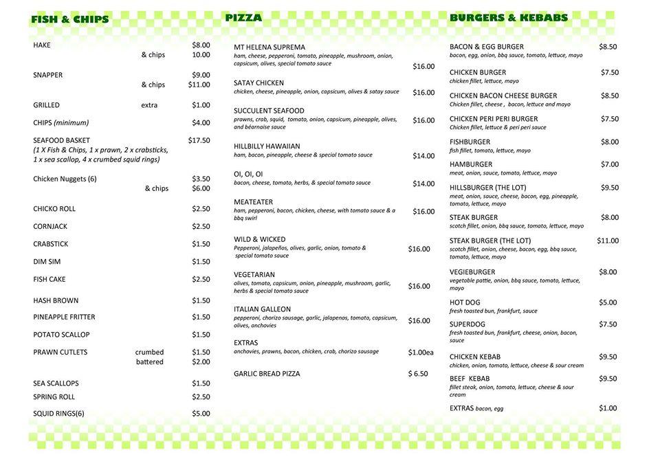 Menu at Mt Helena Deli & Take Away fast food, Mount Helena